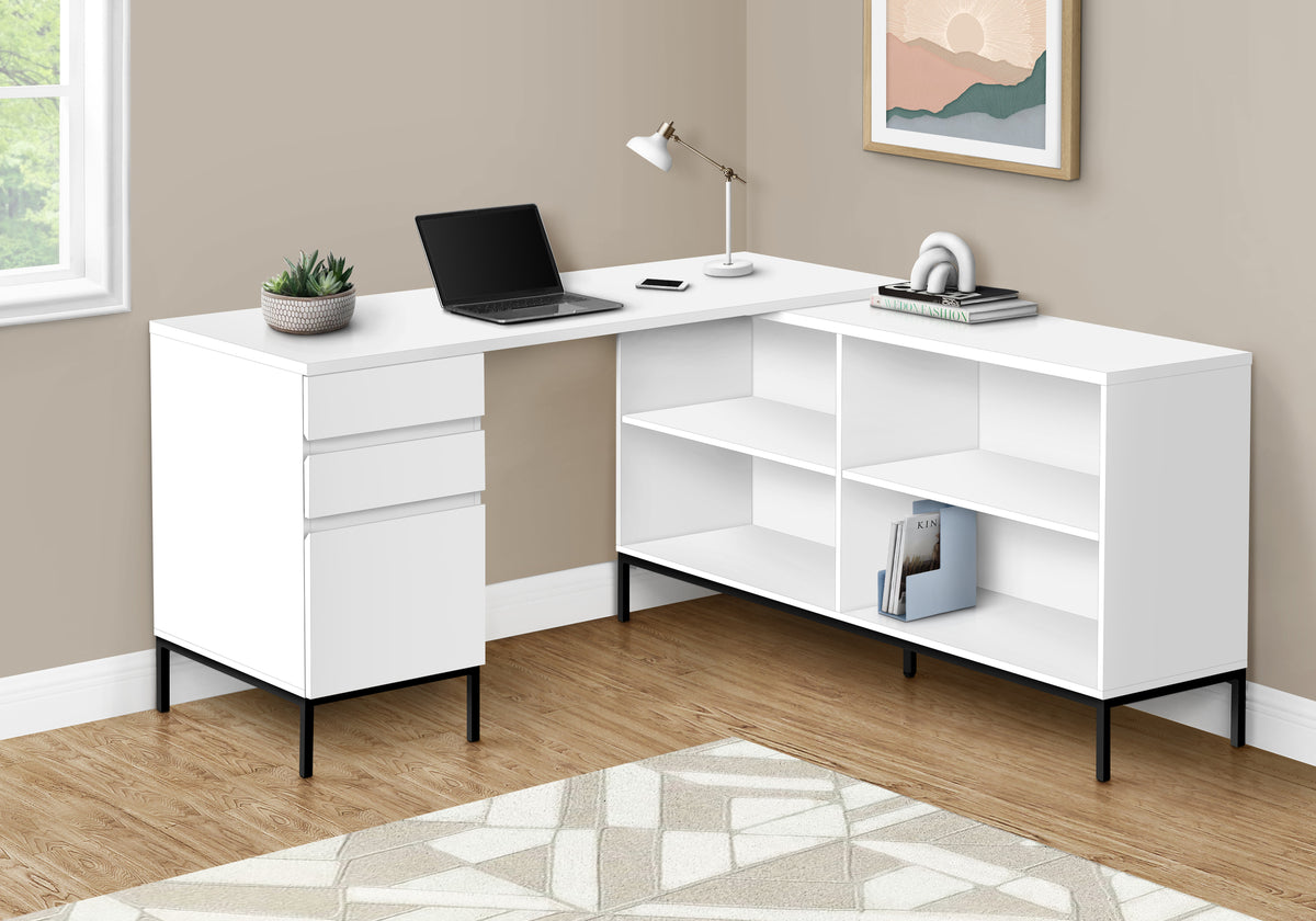 Computer Desk | 60" L-Shaped White Contemporary Office Desk ...