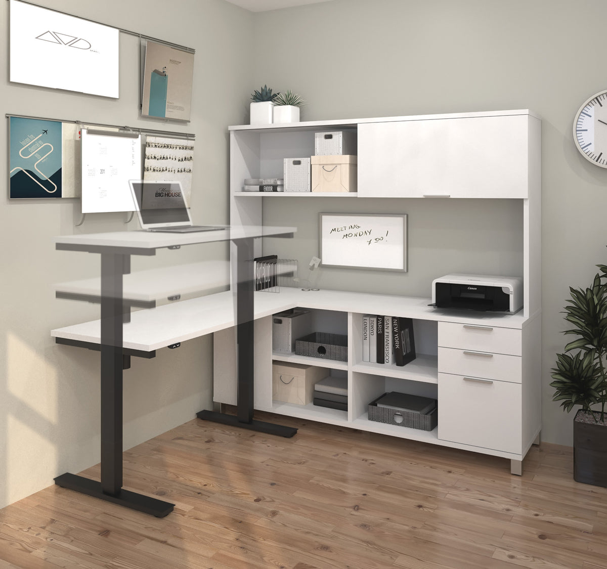 Premium Sit-Stand Desk with Credenza & Hutch in White – ComputerDesk.com