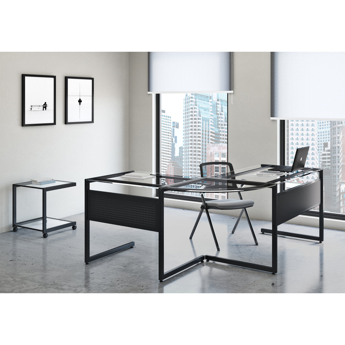 Computer Desk | Black 50" Glass Top Modular C-Desk by Euro Style ...