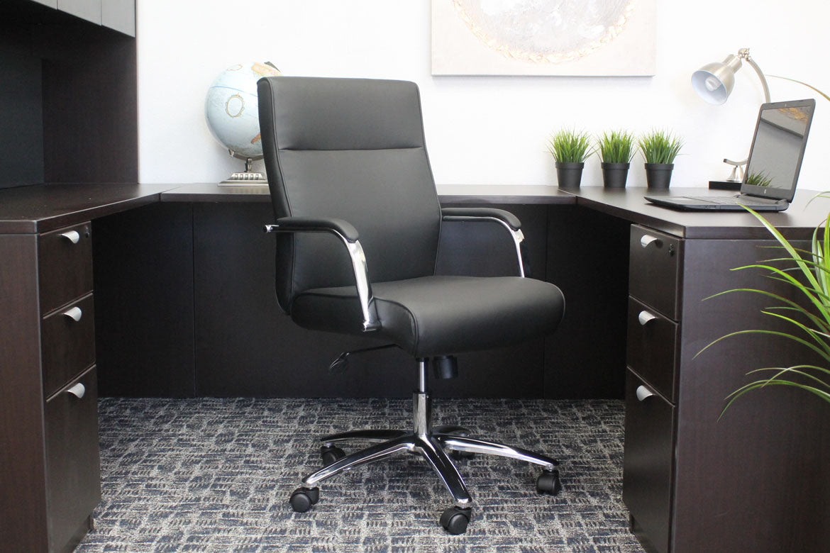 Black Faux Leather & Chrome Ergonomic Office Chair w/ Classic Design ...