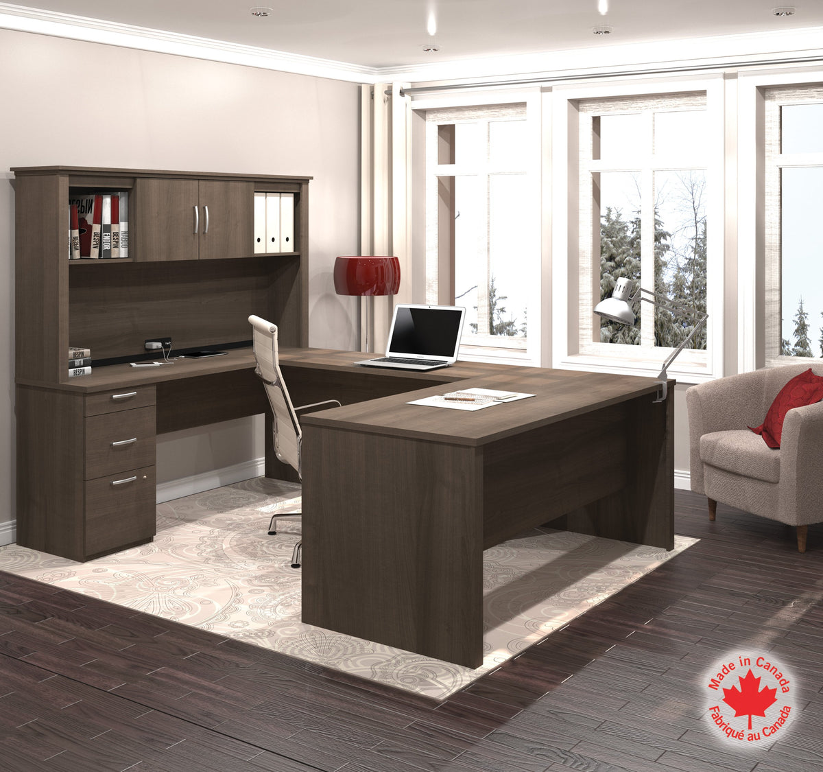 U-shaped Executive Desk with Hutch in Antigua by Bestar – ComputerDesk.com
