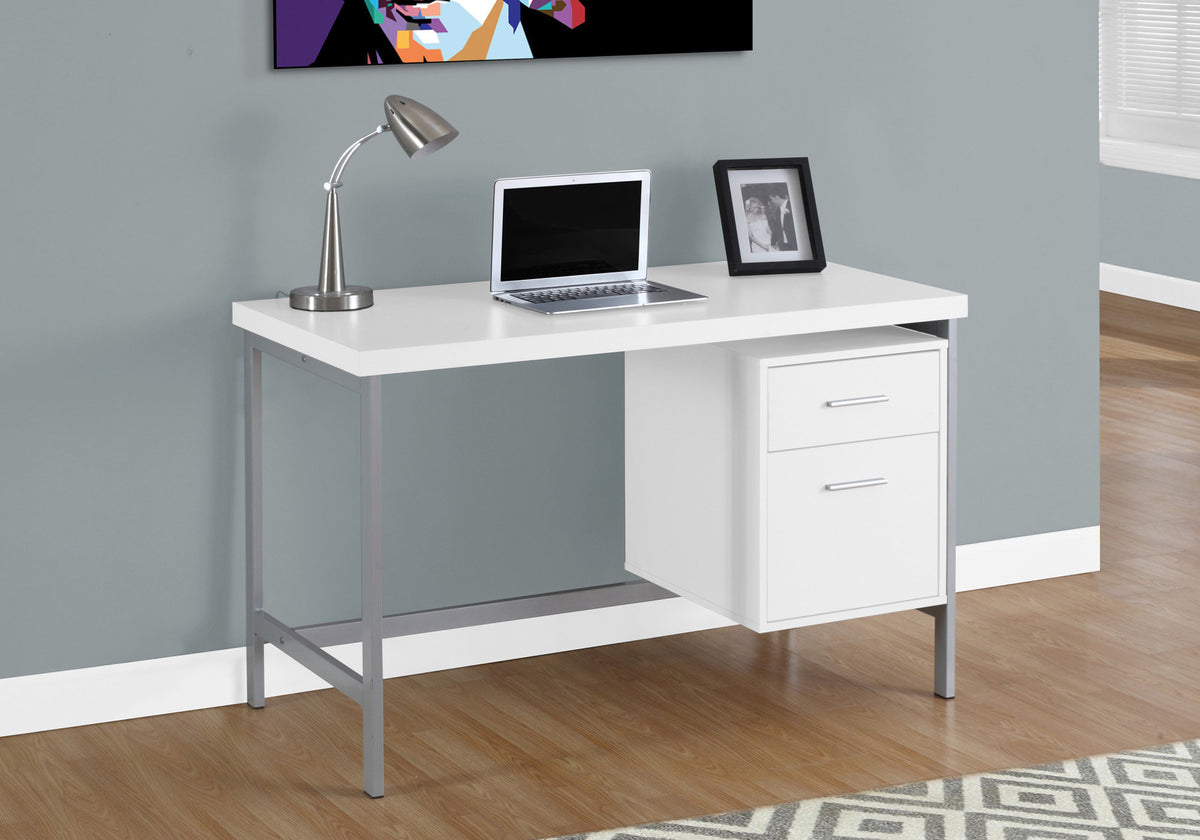 Modern Silver & White Office Desk w/ 2 Drawers – ComputerDesk.com