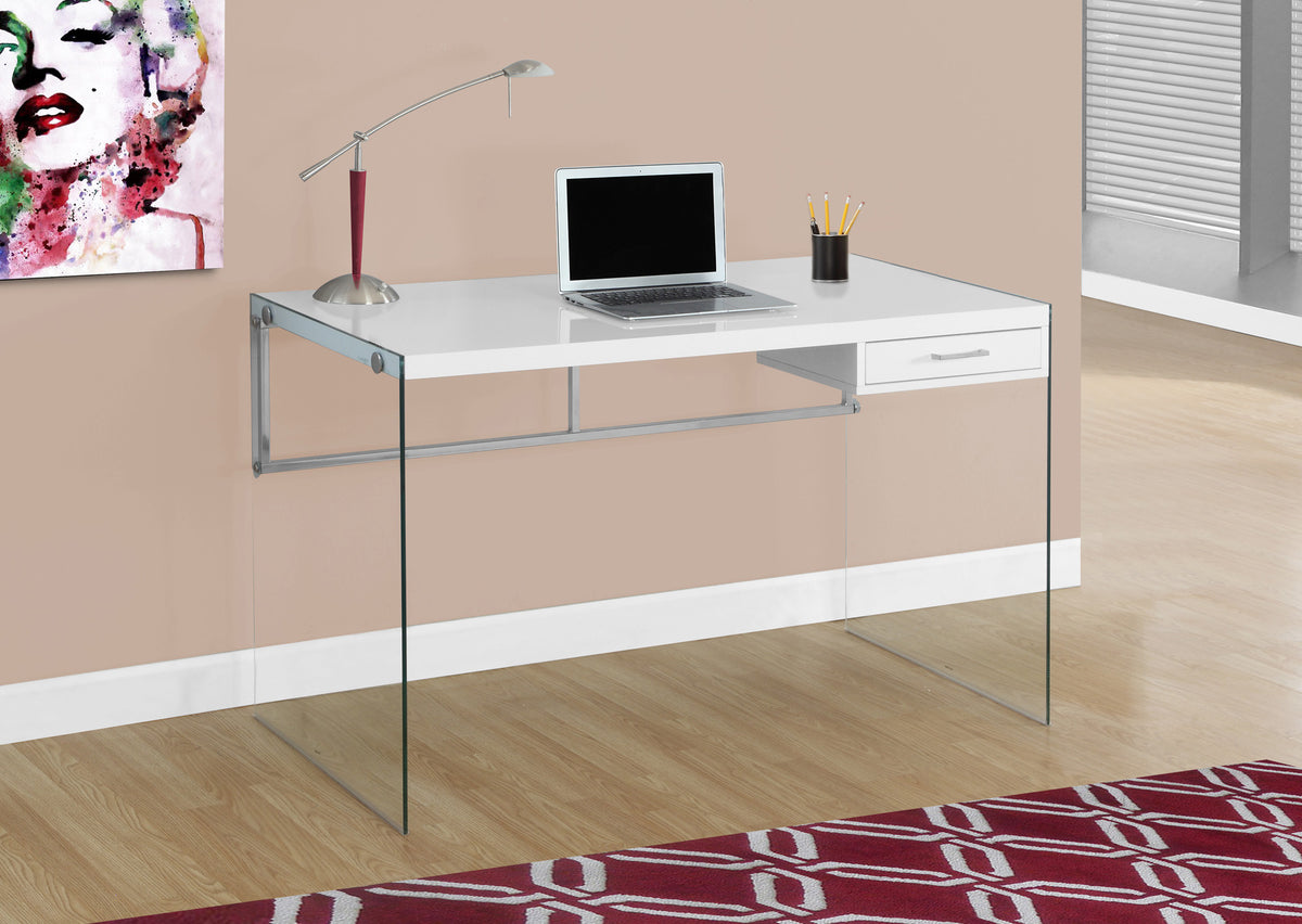 Modern 48" Glossy White Computer Desk with Glass Legs – ComputerDesk.com