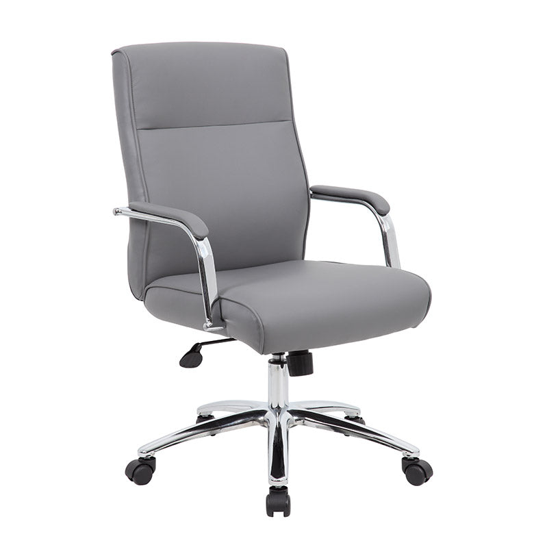 Grey Faux Leather & Chrome Ergonomic Office Chair w/ Classic Design ...