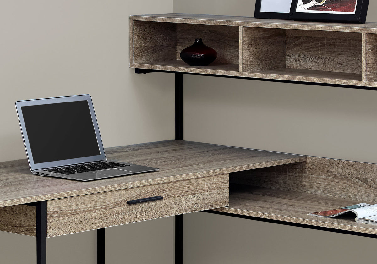Taupe & Black Metal 59" L-Shaped Corner Desk – ComputerDesk.com