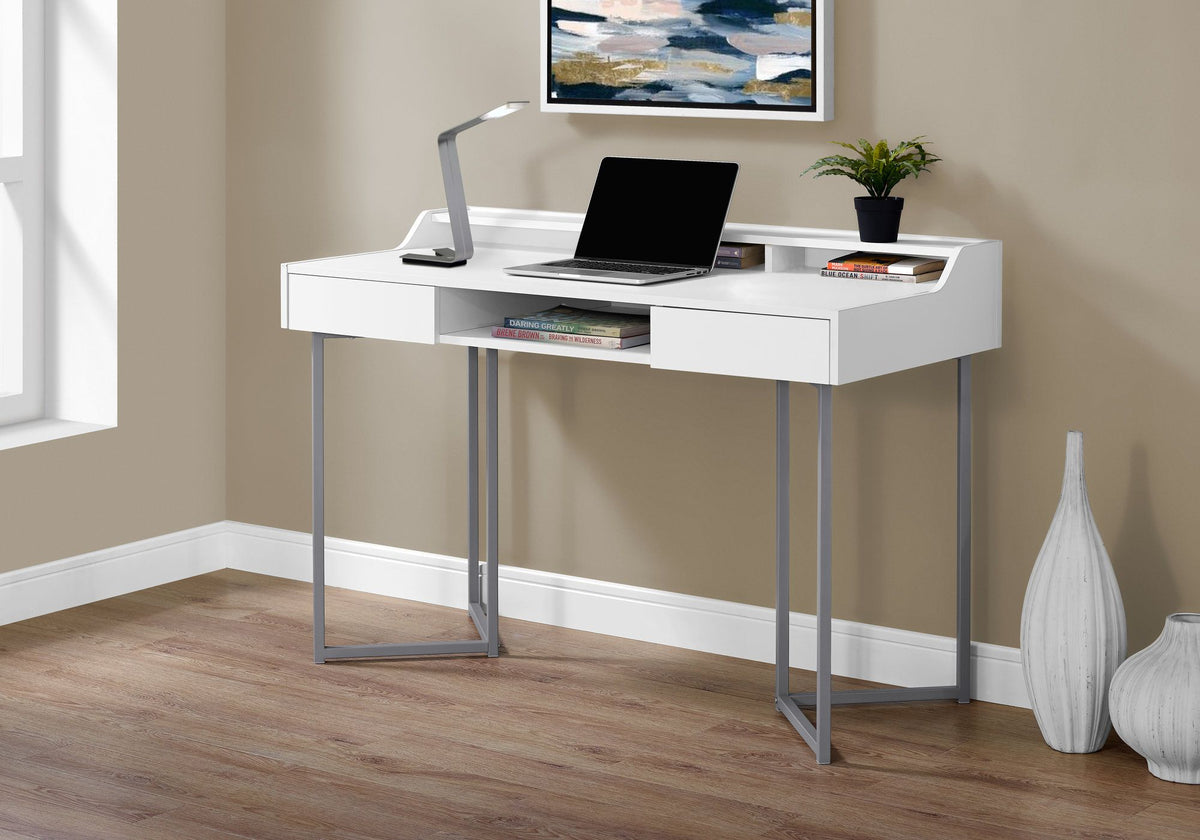 Compact 48" White & Silver Metal Office Desk – ComputerDesk.com