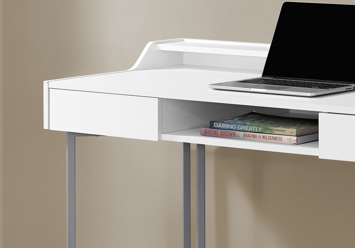 Compact 48" White & Silver Metal Office Desk – ComputerDesk.com
