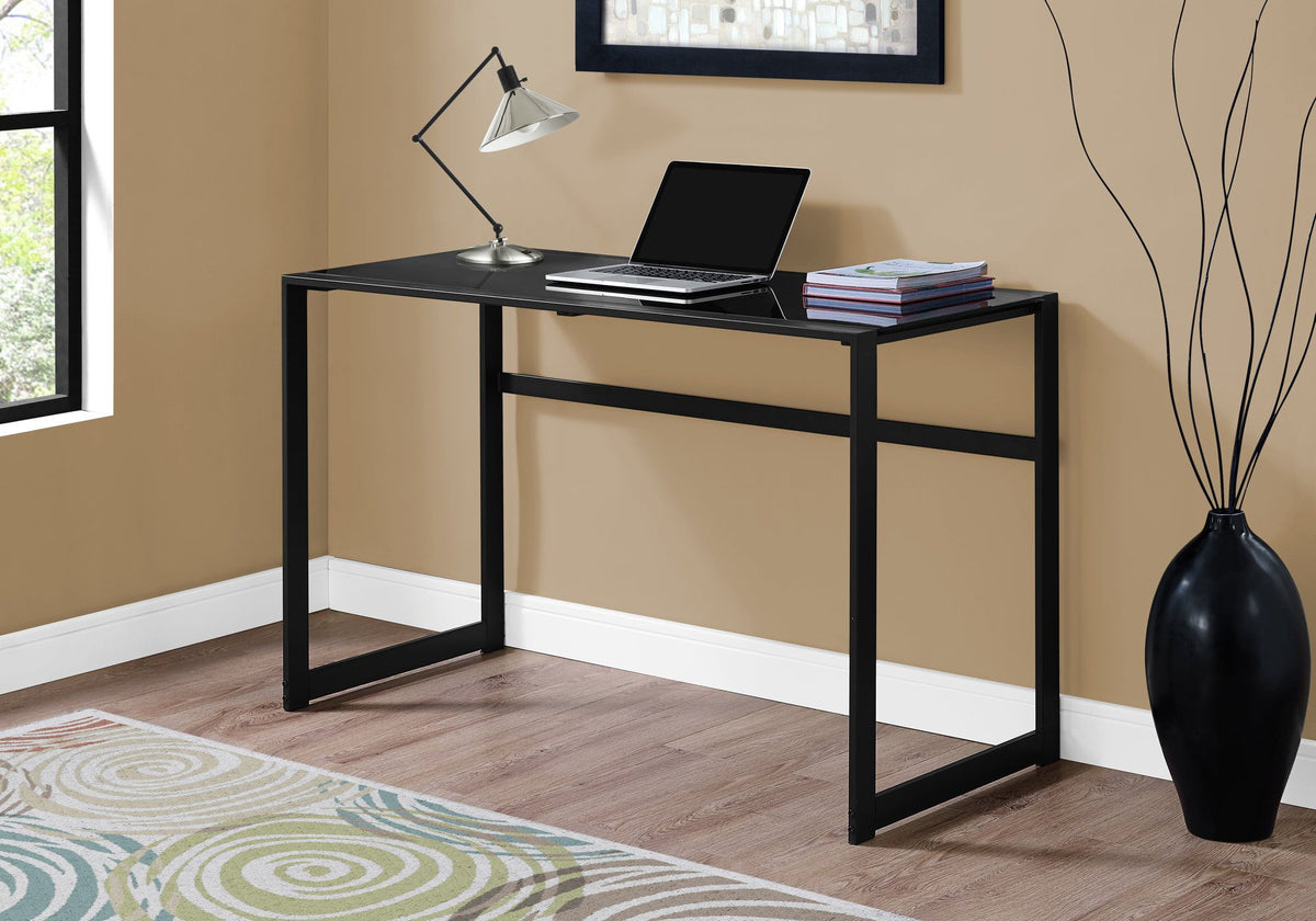 Black & Tempered Glass Computer Desk w/ Rectangular Design ...