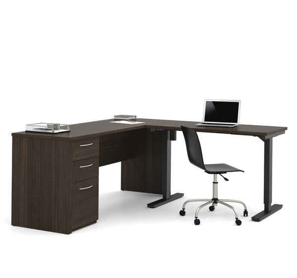 L-Shaped Adjustable Office Desk in Dark Chocolate – ComputerDesk.com