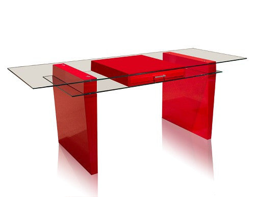 79" Modern Red Lacquer & Tempered Glass Executive Desk – ComputerDesk.com